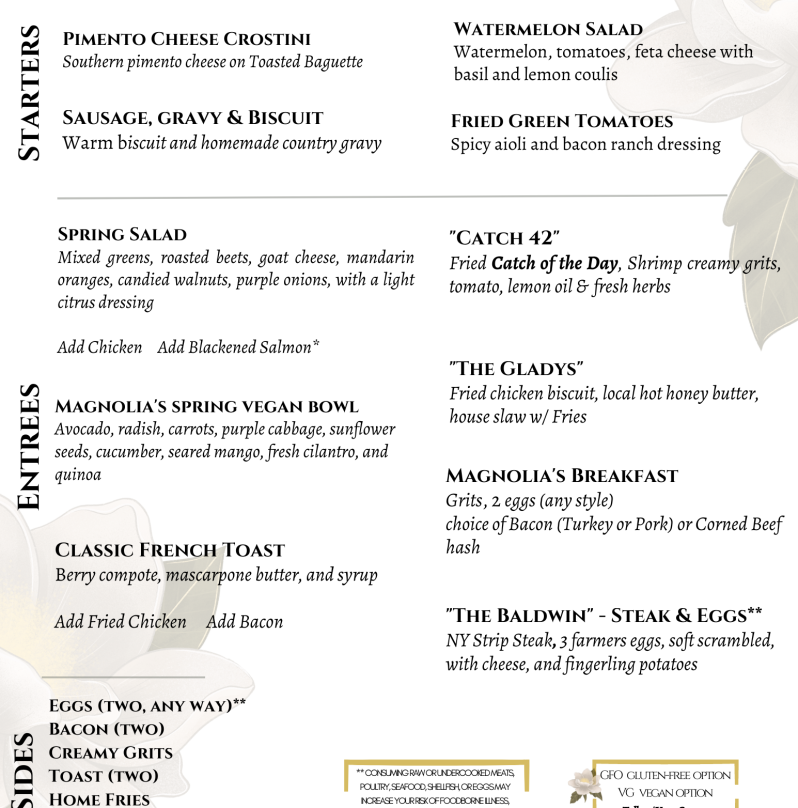 Brunch | Dinner Menu | The Historic Magnolia House